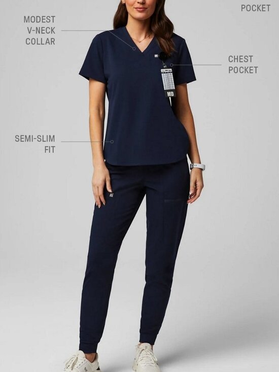 Fabletics | Other | Fabletics Womens Blue Scrub Set Pocket Top Ion ...